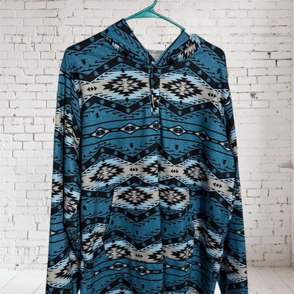 None | Shirts | Mens Southwestern Aztec Print Hooded Henley Pullover ...